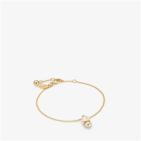 Jc Pearl Cube Brclt Gold Metal Bracelet With Pearl And Crystal Cube Jimmy Choo