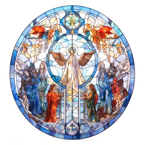 Premium Photo A Close Up Of A Stained Glass Window With Angels And