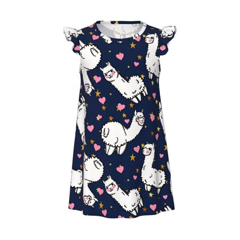 Girls Nightgowns Cute Alpacas Lama Hearts Star Soft Comfort Flutter
