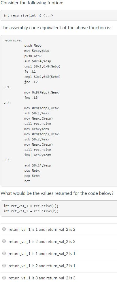 Solved Consider The Following Funtion Int Recursive Int N Chegg