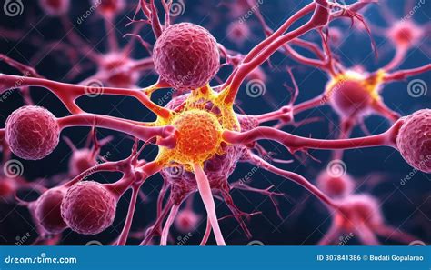 Neural Network With Glowing Synapses Illustrating Brain Function And Connectivity Stock