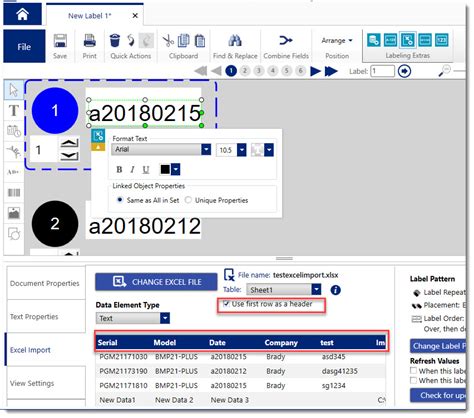 How To Import Excel Data Into A Label File In Custom Designer Brady Support