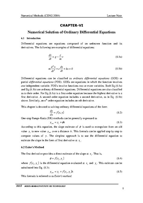 Chapter 7 Numerical Solution Of Ordinary Differential Equations Studocu