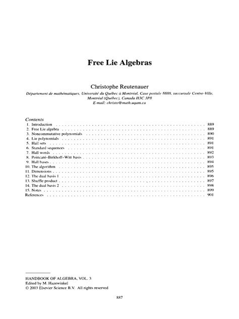 Free Lie Algebras And Their Properties Pdf Lie Algebra