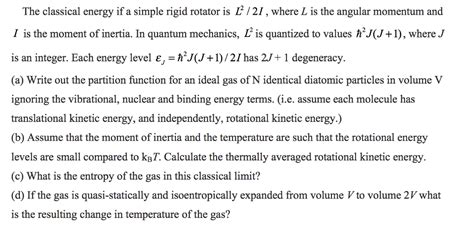 Solved The Classical Energy If A Simple Rigid Rotator Is
