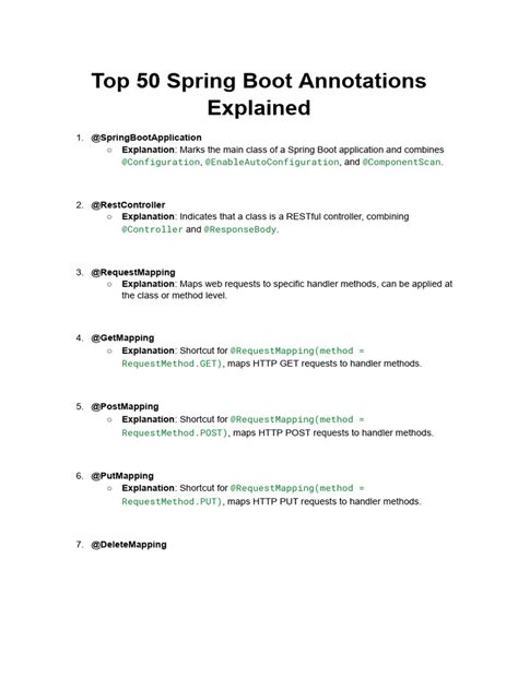 Top 50 Spring Boot Annotations Explained Pdf Spring Framework Computing