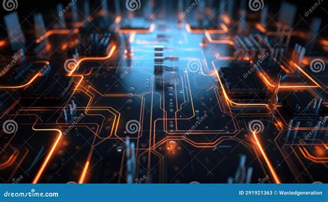Advanced Electronics Feature Extensive Pcb With Metallic Insectoid Like Components Stock Image