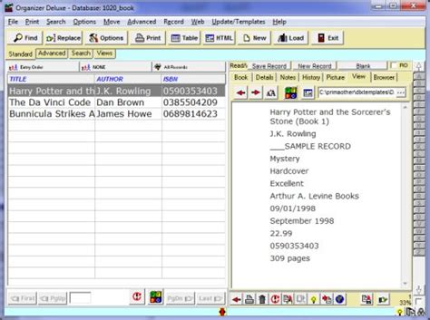 Free Book Organizer Database Template For Organizer Advantage Database Manager For Windows