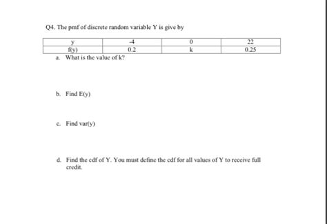 Solved The Pmf Of Discrete Random Variable Y Is Give By Y