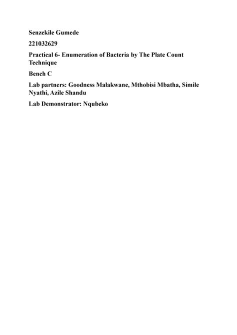 Micr213 Report Prac 6 Practical 6 Enumeration Of Bacteria By The