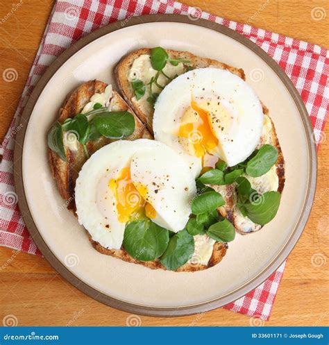 Poached Eggs On Toast From Above Stock Image Image Of Watercress Ground 33601171