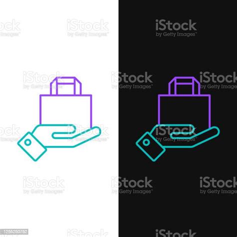 흰색과 검은 색 배경에 격리 된 라인 핸드 및 종이 쇼핑 백 아이콘 패키지 기호입니다 다채로운 개요 개념 벡터 가방에 대한 스톡 벡터 아트 및 기타 이미지 Istock