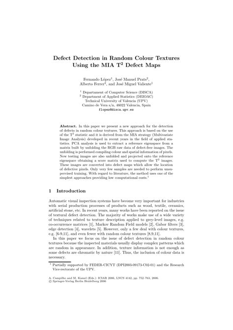 Pdf Defect Detection In Random Colour Textures Using The Mia T² Defect Maps