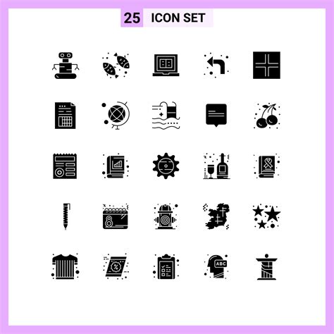 Set Of 25 Vector Solid Glyphs On Grid For Small Layout Education Left