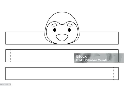 인쇄 가능한 펭귄 종이 왕관 생일 크리스마스 베이비 샤워를 위한 Diy 컷 파티 리본 템플릿입니다 엔터테인먼트를위한 재미있는 액세서리 인쇄 채색 자르기 및 접착제 벡터 스톡