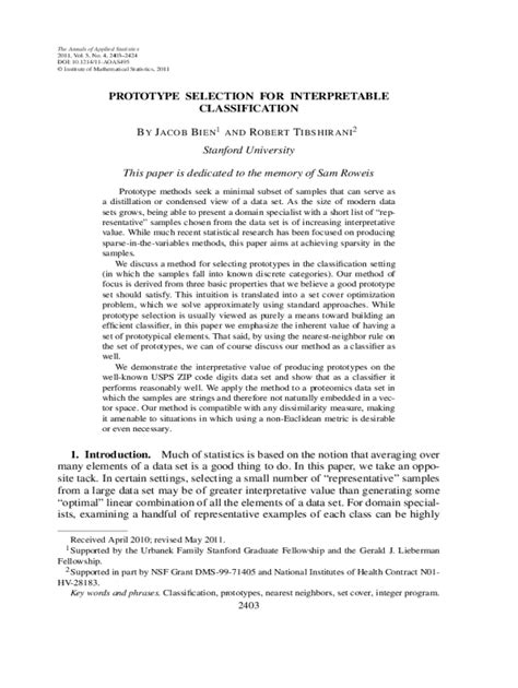 Fillable Online Prototype Selection For Interpretable Classification