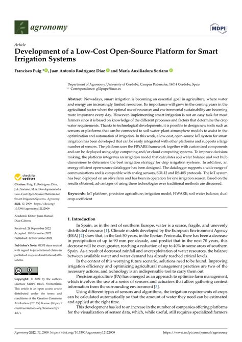 Pdf Development Of A Low Cost Open Source Platform For Smart Irrigation Systems