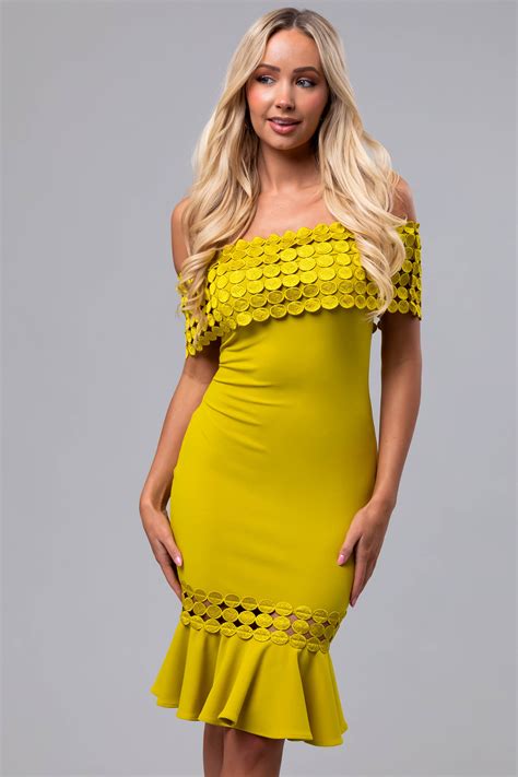 Key Lime Off Shoulder Circle Crochet Midi Dress Lime Lush Boutique