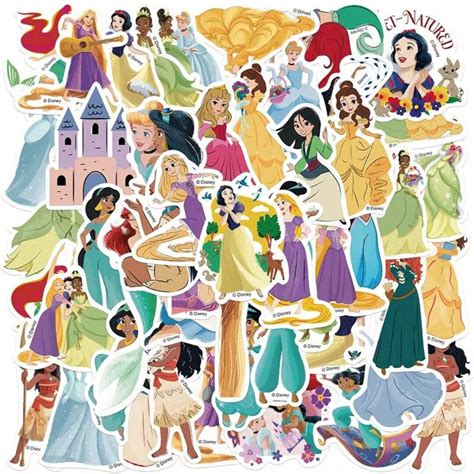 Disney Princess Sticker Pack Belle Snow White Jasmine Ariel Princess Waterproof Decals For