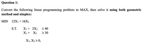 Solved Convert The Following Linear Programming Problem To Chegg
