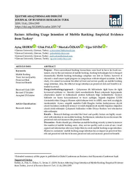 Pdf Factors Affecting Usage Intention Of Mobile Banking Empirical Evidence From Turkey