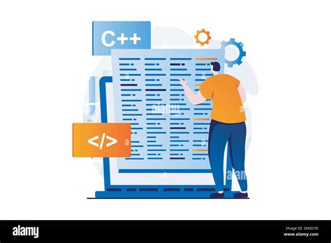 software development concept with people scene in flat cartoon design