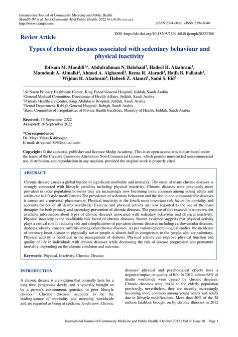 Pdf Types Of Chronic Diseases Associated With Sedentary Behaviour And Physical Inactivity
