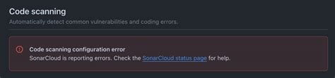github sonarcloud is reporting errors check the sonarcloud status