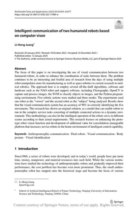 Intelligent Communication Of Two Humanoid Robots Based On Computer Vison