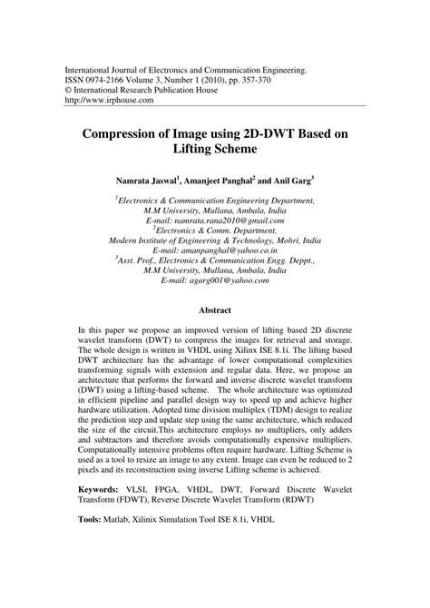Pdf Compression Of Image Using 2d Dwt Based On Lifting Scheme