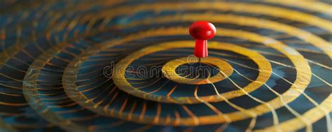 Red Pushpin On Golden Concentric Circles Abstract Art And Precision Concept Stock Image Image
