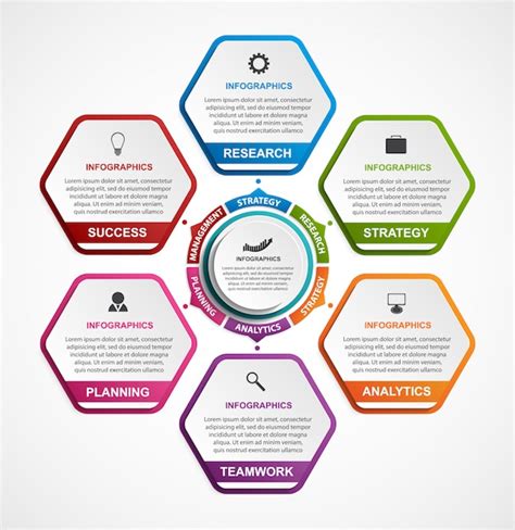 육각형 옵션 인포 그래픽 템플릿입니다 프리미엄 벡터