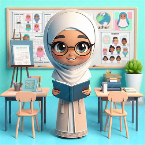 Female Chibi Teacher Managing Classroom With Educational Posters
