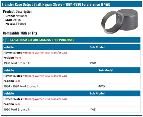 1984 1990 Ford Bronco Ii Transfer Case Output Shaft Repair Sleeve