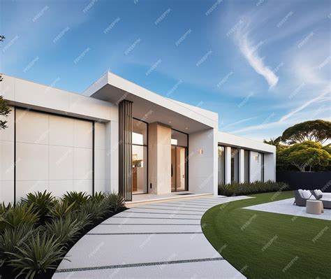 White Contemporary House Exterior Facade And Entry To A Contemporary White Rendered Home In