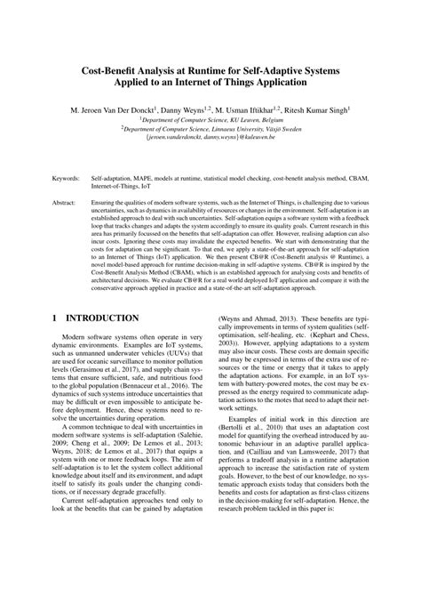 Pdf Cost Benefit Analysis At Runtime For Self Adaptive Systems Applied To An Internet Of