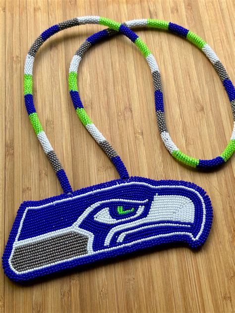 Native American Made Seahawks Inspired Medallion Fully Beaded Necklace