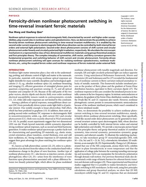 Pdf Ferroicity Driven Nonlinear Photocurrent Switching In Time Reversal Invariant Ferroic