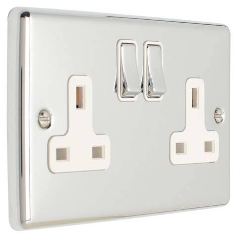 A Gang DP Switched Socket Polished Chrome White