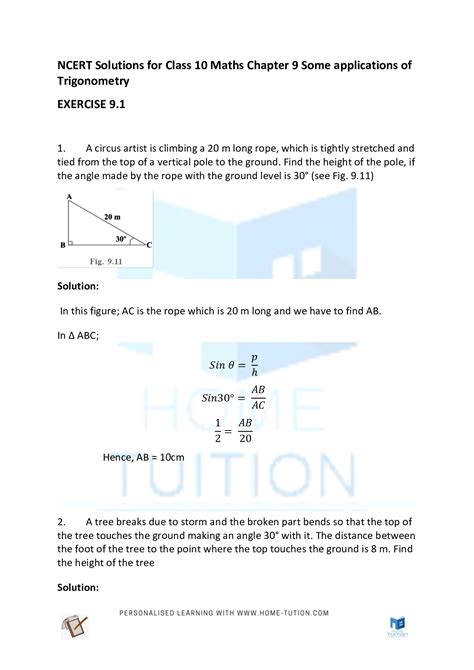 Ncert Solutions For Class 10 Maths Chapter 9 Some Applications Of Trigonometry