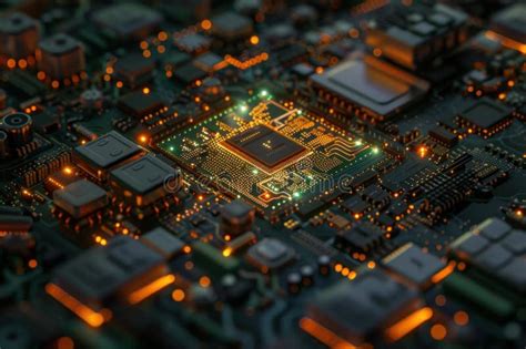 Modern Cpu Working With Data On Motherboard With Glowing Circuits Stock