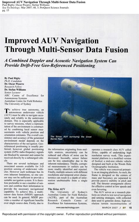 Pdf Improved Auv Navigation Through Multi Sensor Data Fusion