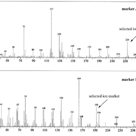 GC MS Spectra Of Two Markers A And B Evidenced In The Olive Leaves Download Scientific Diagram
