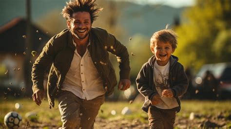 Pai E Filho Brincando Juntos No Parque Imagem Premium Gerada Com Ia