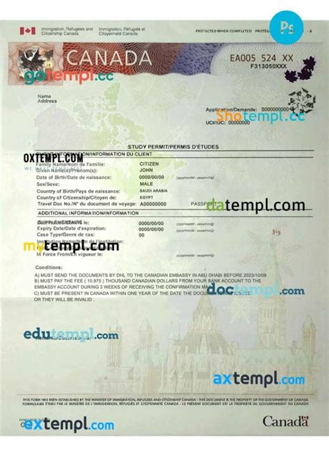 Canada Study Permit Psd Template With Fonts