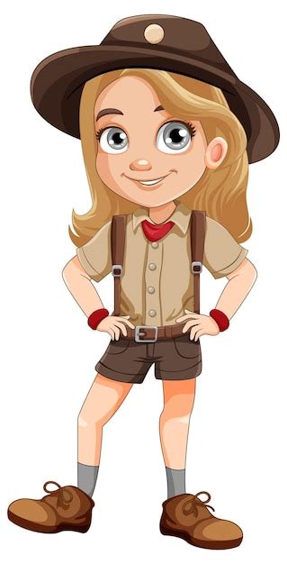 제복을 입은 귀여운 소녀 스카우트 만화 프리미엄 벡터