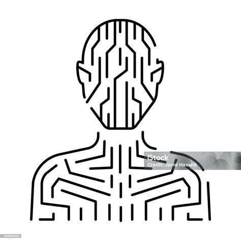 인공 지능 라인 아이콘입니다 두뇌 로봇 Ai 머리 기술 얼굴 인식 알고리즘 자기 학습 딥 러닝 디지털 사이버 휴머노이드 및 채팅 개념에 대한 스톡 벡터 아트 및 기타 이미지