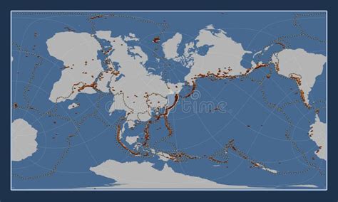 Okhotsk Tectonic Plate Contour Patterson Cylindrical Oblique Stock Illustration