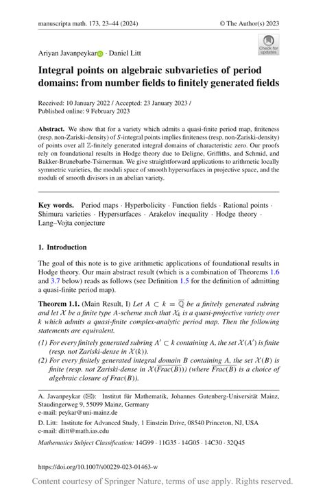 Pdf Integral Points On Algebraic Subvarieties Of Period Domains From Number Fields To