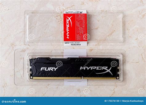 One RAM Kingston Fury Memory Module In An Opened Box DIMM DDR 3 Kingston HyperX Fury Top View